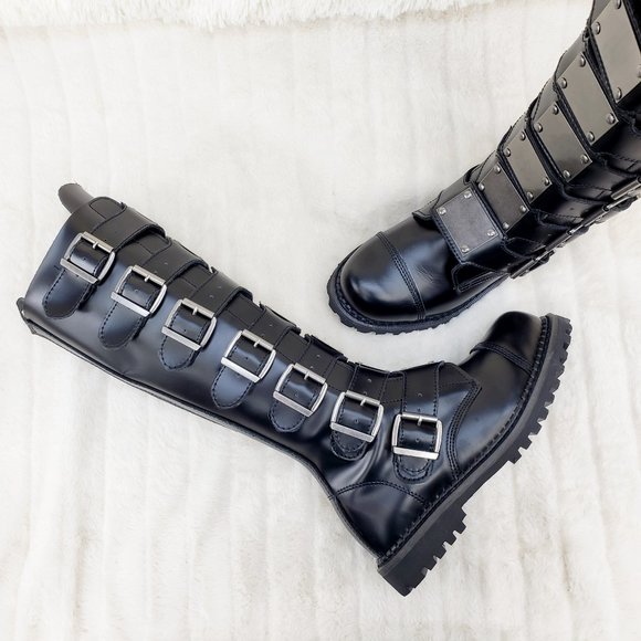 Demonia | Shoes | Leather Shin Guard Strap Mens Military Goth Biker ...